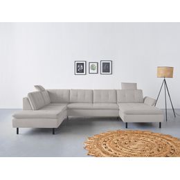 Wohnlandschaft Home Affaire "Birkholm U-Form", silber, B:347cm H:83cm T:226cm, 98% Polyester 2% Polyamid, Sofas, Wohnlandschaft, Armlehnverstellung, auch in Easy Clean Bezug - mit Wasser zu reinigen