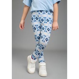 Leggings Kangaroos "Kangaroos 2er Pack Leggings f&uuml;r kleine M&auml;dchen", M&auml;dchen, Gr. 128/134, N-Gr, hellblau gemustert, Jersey, Obermaterial: 95% Viskose, 5% Elasthan, bedruckt, ethno, eng lang, Hosen Leggings, schmale Passform, normale Leibh&ouml;he, mit innenliegendem Gummizug