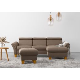 Ecksofa Home Affaire "Lindgren L-Form", braun (nuss), B:258cm H:84cm T:169cm, 100% Polyester, Sofas, Ecksofa, wahlweise mit Bett mit klappbaren Rollen, Kasten und Kopfverstellung