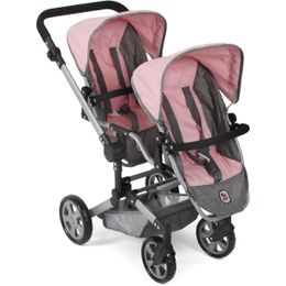 Bayer Chic 2000 Puppen-Zwillingsbuggy CHIC2000 "Linus Duo", rosa (melange grau, rosa), Puppenwagen, KinderB:80cm H:79cm T:80cm, Kunststoff, Polyester, Stahl, Puppen-Zwillingsbuggy, mit zwei abnehmbaren, bis in Liegeposition verstellbaren Sportsitzen, B:80cm H:79cm T:80cm