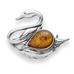 Brosche OSTSEE-SCHMUCK "- kleiner Schwan - Silber 925/000 - Bernstein" Gr. 21, silber (silber 925, silberfarben, wei&szlig;), Broschen, Damen, Blacklist, Silber 925 (Sterlingsilber), Brosche