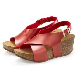 Sandalette Lascana "Sommerschuh", Damen, Gr. 42, rot, Obermaterial: 100% Lederimitat. Decksohle: 100% Rindsleder. Futter: 100% Textilmaterial. Laufsohle: 100% Synthetik, gl&auml;nzend, metallic, Schuhe Sandalette, Sommerschuh mit Keilabsatz und Korkfu&szlig;bett