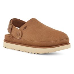 UGG Australia Clog UGG "Unisex W GOLDENSTAR CLOG", M&auml;dchen, Gr. 6 (37), braun (chestnut), Textil, Veloursleder, Schuhe Clog, Homeslippers, Plateauschuh, Mule mit schwenkbarem Fersenriemen