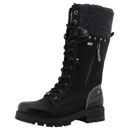 Winterstiefel Mustang Shoes "Darleen", Damen, Gr. 41, Normalschaft, schwarz, Lederimitat, Textil, Schuhe Winterstiefel, Schn&uuml;rstiefel mit Rei&szlig;verschluss