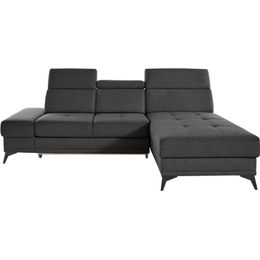 Ecksofa Home Affaire "Cardiz L-Form", grau (anthrazit), B:246cm H:83cm T:173cm, Webstoff (100% Polyester);Luxus-Microfaser Paris (90% Polyester/10% Polyamid);Struktur fein (100% Polyester);Samtoptik (100% Polyester), Sofas, Ecksofa, inkl.Kopfteilverstellung und Federkern wahlweise mit Bettfunktion