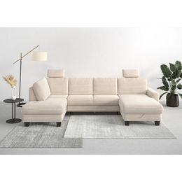 Wohnlandschaft Home Affaire "Summer U-Form", beige (creme), B:314cm H:91cm T:170cm, 100% Polyester, Sofas, Wohnlandschaft, mit oder ohne Bettfunktion und Bettkasten, wengefarbene Holzf&uuml;&szlig;e
