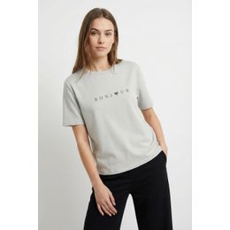 Kurzarmshirt Vila "VISYBILLA FRENCH O-NECK S/S TOP/PB/LC", Damen, Gr. XS, snow wei&szlig; detail:bonjour olivine, Jersey, Obermaterial: 100% Baumwolle, bedruckt, regular fit normal, Rundhals, Shirts Kurzarmshirt