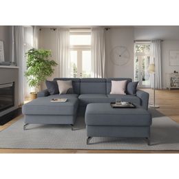 Sit & More Ecksofa SIT & MORE "Scarlett L-Form", blau (blaugrau), B:258cm T:172cm, Sofas, Ecksofa, inklusive Kopfteilverstellung, wahlweise mit Bettfunktion, Bettkasten