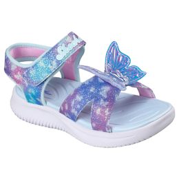 Sandale Skechers "JUMPSTERS SANDAL-BUTTERFLY BRITES", M&auml;dchen, Gr. 32, blau, rosa, Lederimitat, Glitzer, kontrastfarbene Details, Schuhe Sandale, Sommerschuh mit Schmetterling, Gr&ouml;&szlig;enschablone zum Download