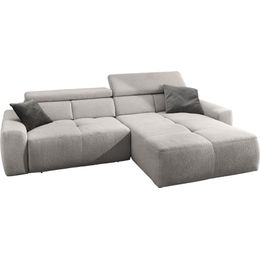 Jockenh&ouml;fer Ecksofa JOCKENH&Ouml;FER GRUPPE "Unos L-Form, B: 299 cm, mit 60 cm elektr. Sitztiefenverstellung", beige (hellgrau), B:299cm T:211cm, Korpus: 100% Polyester;Kissen: 100% Polyester, Sofas, Ecksofa, 140kg Belastbarkeit, USB-Anschluss, Kopfteilverstellung & Zierkissen
