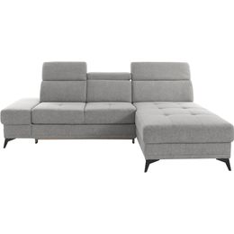 Ecksofa Home Affaire "Cardiz L-Form", grau (hellgrau), B:246cm H:83cm T:173cm, Webstoff (100% Polyester);Luxus-Microfaser Paris (90% Polyester/10% Polyamid);Struktur fein (100% Polyester);Samtoptik (100% Polyester), Sofas, Ecksofa, inkl.Kopfteilverstellung und Federkern wahlweise mit Bettfunktion
