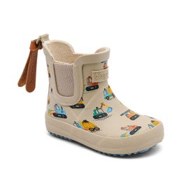 Gummistiefel bisgaard "baby rubber", M&auml;dchen, Gr. 25, beige baustelle, Naturkautschuk, gemustert, Schuhe Gummistiefel, Babyschuh mit Stretcheinsatz, Gr&ouml;&szlig;enschablone zum Download