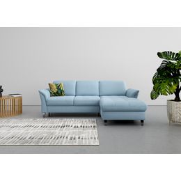 Sit & More Ecksofa SIT & MORE "Maggiore L-Form", blau (hellblau), B:258cm T:173cm, 98% Polyester, 2% Polyamid, Sofas, Ecksofa, wahlweise mit Kopfteilverstellung, Bettfunktion und Bettkasten