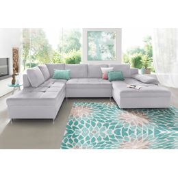 Wohnlandschaft Home Affaire "Labene U-Form", silber, B:326cm H:82cm T:90cm, Struktur fein (95% Polyester, 5% Polyamid);Luxus-Microfaser ALTARA NUBUCK (100% Polyester);Kunstleder SOFTLUX / Struktur (100% Polyester);Struktur (100% Polyester), Sofas, Wohnlandschaft, wahlweise mit Bettfunktion und Bettkasten