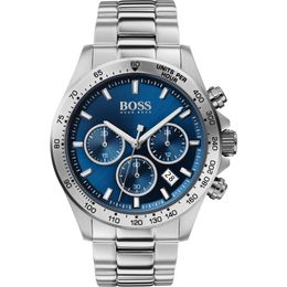 Chronograph BOSS "HERO", silber (silberfarben, blau), Armbanduhren, Herren, Chronograph, Quarzuhr, Herrenuhr, Armbanduhr, Stoppfunktion, Edelstahlarmband