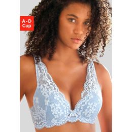 Push-up-BH Petite Fleur, Damen, Gr. 80, Cup B, himmelblau, Spitze, Obermaterial: 60% Polyamid, 35% Polyester, 5% Elasthan, BHs Push-up-BH, mit B&uuml;gel im High-Apex-Design