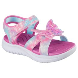 Sandale Skechers "JUMPSTERS SANDAL-BUTTERFLY BRITES", M&auml;dchen, Gr. 29, rosa, hellblau, Lederimitat, Glitzer, kontrastfarbene Details, Schuhe Sandale, Sommerschuh mit Schmetterling, Gr&ouml;&szlig;enschablone zum Download
