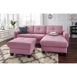 Sit & More Ecksofa SIT & MORE "Varese L-Form", rosa (altrosa), B:253cm H:91cm T:167cm, Bedruckte Microfaser (100% Polyester);Luxus-Microfaser ALTARA NUBUCK (100% Polyester);Struktur (100% Polypropylen), Sofas, Ecksofa, mit Federkern, wahlweise mit Bettfunktion und Stauraum