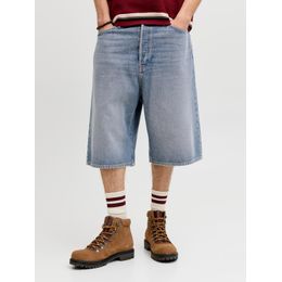 Jack & Jones Bermudas JACK & JONES "JJIRON JJORIGINAL SHORTS MF 328 SN", Herren, Gr. L, N-Gr, blau denim, Denim/Jeans, Obermaterial: 100% Baumwolle, Abriebeffekte, relaxed fit knielang, Hosen Bermudas