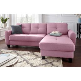 Sit & More Ecksofa SIT & MORE "Varese L-Form", rosa (altrosa), B:253cm H:91cm T:167cm, Bedruckte Microfaser (100% Polyester);Luxus-Microfaser ALTARA NUBUCK (100% Polyester);Struktur (100% Polypropylen), Sofas, Ecksofa, mit Federkern, wahlweise mit Bettfunktion und Stauraum