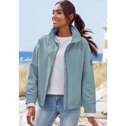 Softshelljacke ELBSAND, Damen, Gr. L/40, cyanblau, Web, Obermaterial: 88% Polyester, 12% Elasthan. Futter: 100% Polyester, h&uuml;ftlang, Jacken Softshelljacke, mit hohem, verstellbaren Kragen