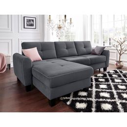 Sit & More Ecksofa SIT & MORE "Varese L-Form", grau (dunkelgrau), B:253cm H:91cm T:167cm, Bedruckte Microfaser (100% Polyester);Luxus-Microfaser ALTARA NUBUCK (100% Polyester);Struktur (100% Polypropylen), Sofas, Ecksofa, mit Federkern, wahlweise mit Bettfunktion und Stauraum