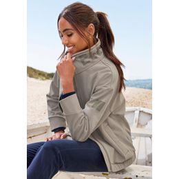 Softshelljacke ELBSAND, Damen, Gr. M/38, khaki, Web, Obermaterial: 85% Polyester, 15% Elasthan. Futter: 100% Polyester, h&uuml;ftlang, Jacken Softshelljacke, mit hohem, verstellbaren Kragen