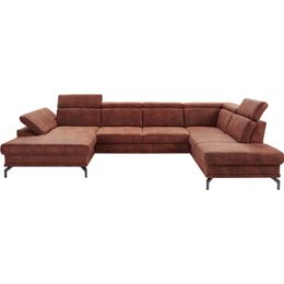 Sit & More Wohnlandschaft SIT & MORE "Scorpio U-Form", braun (cognac), B:353cm H:85cm T:236cm, Sofas, Wohnlandschaft, inklusive Sitztiefenverstellung, mit Kopf- und Armteilverstellung
