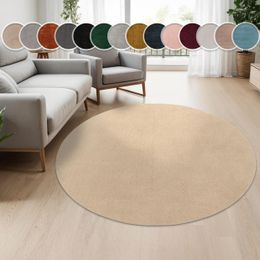 Teppich Paco Home "Cadiz 630", beige (dunkelbeige), H:14mm &Oslash;:160cm, Polyester, Teppiche, Teppich, Kurzflor, Uni-Farben, besonders weich, waschbar, Wohnzimmer