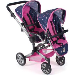 Bayer Chic 2000 Puppen-Zwillingsbuggy CHIC2000 "Linus Duo", bunt (butterfly blau), Puppenwagen, KinderB:80cm H:79cm T:80cm, Kunststoff, Polyester, Stahl, Puppen-Zwillingsbuggy, mit zwei abnehmbaren, bis in Liegeposition verstellbaren Sportsitzen, B:80cm H:79cm T:80cm