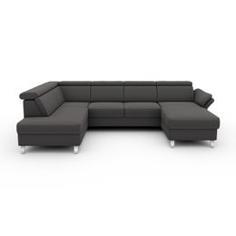 Sit & More Wohnlandschaft SIT & MORE "Vincenzo U-Form", grau (dunkelgrau), B:317cm H:84cm T:93cm, Sofas, Wohnlandschaft, inklusive Kopfteilverstellung, wahlweise mit Bettfunktion, Bettkasten