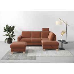 Ecksofa Home Affaire "Summer L-Form", rosa (kupfer), B:236cm H:91cm T:170cm, 95% Polyester, 5% Polyamid, Sofas, Ecksofa, mit Ottomane, wahlweise mit Bettfunktion und Bettkasten, Cord-Bezug