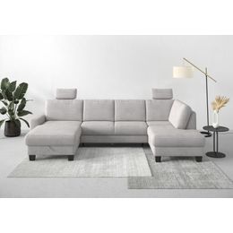 Wohnlandschaft Home Affaire "Summer U-Form", silber, B:314cm H:91cm T:170cm, 95% Polyester, 5% Polyamid, Sofas, Wohnlandschaft, mit oder ohne Bettfunktion und Bettkasten, wengefarbene Holzf&uuml;&szlig;e