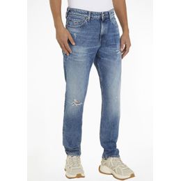 Slim-fit-Jeans Tommy Jeans "Scanton Slim Denim", Herren, Gr. 34, L&auml;nge 34, blau (denim medium), Denim/Jeans, Obermaterial: 99% Baumwolle, 1% Elasthan, Jeans Slim-fit-Jeans, mit Used-Effekten