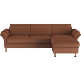 Ecksofa Home Affaire "Calypso L-Form", braun (haselnuss), B:260cm H:85cm T:172cm, 100% Polyester, Sofas, Ecksofa, mit motorischen Funktionen im Sofa und Recamiere