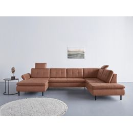 Wohnlandschaft Home Affaire "Birkholm U-Form", braun (haselnuss), B:347cm H:83cm T:226cm, 100% Polyester, Sofas, Wohnlandschaft, Armlehnverstellung, auch in Easy Clean Bezug - mit Wasser zu reinigen