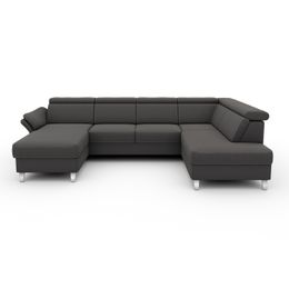 Sit & More Wohnlandschaft SIT & MORE "Vincenzo U-Form", grau (dunkelgrau), B:317cm H:84cm T:93cm, Sofas, Wohnlandschaft, inklusive Kopfteilverstellung, wahlweise mit Bettfunktion, Bettkasten