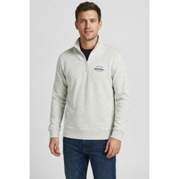 Jack & Jones Sweater JACK & JONES "JJBRANDON SWEAT HALF ZIP", Herren, Gr. XS, wei&szlig; melange, angeraute Sweatware, Obermaterial: 65% Polyester, 35% Baumwolle, meliert, regular fit, hoch geschlossener Ausschnitt, Rippb&uuml;ndchen, Sweatshirts Sweater
