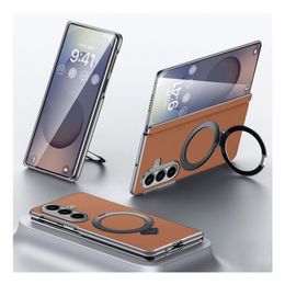 Wigento F&uuml;r Samsung Galaxy Z Fold7 5G Leder MagSafe Ring Halter H&uuml;lle Braun