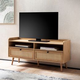 FineBuy TV-Board 120cm Kommode Ablage & 2 Schubladen Wiener Geflecht Ratten Fernsehschrank Lowboard