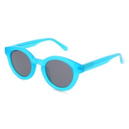 Fielmann Q 083 SUN FLEX CL TANI | Kinder-Sonnenbrille | Fassung: Vollrand, Rund, Acetat Extrudiert, Blau Milchig | Glasfarbe: Grau