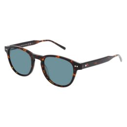 Tommy Hilfiger TH 2186/S | Herren-Sonnenbrille | Fassung: Vollrand, Panto, Acetat, Havanna | Glasfarbe: Blau