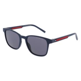 Tommy Hilfiger TH 2202/S | Herren-Sonnenbrille | Fassung: Vollrand, Eckig, Kunststoff, Blau Rot | Glasfarbe: Grau