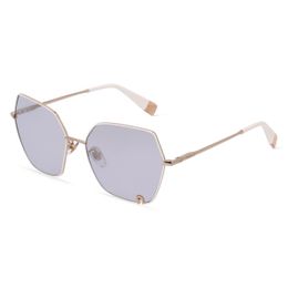 Furla FULSFU599 | Unisex-Sonnenbrille | Fassung: Vollrand, Butterfly, Metall, Wei&szlig; Gold | Glasfarbe: Grau Spiegel Silber