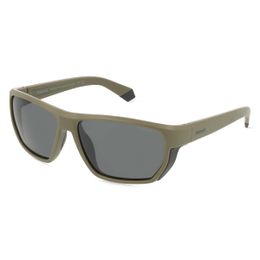 Polaroid PLD 7057/S | Herren-Sonnenbrille | Fassung: Vollrand, Eckig, Kunststoff, Gr&uuml;n Matt | Glasfarbe: Grau