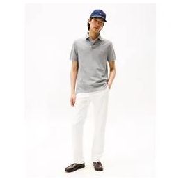 Poloshirt Tommy Hilfiger "1985 REGULAR POLO mit Kontraststreifen und Knopfleiste", Herren, Gr. XXL (56), grau (hellgrau meliert), Jersey, Obermaterial: 96% Baumwolle, 4% Elasthan, bestickt, meliert, normal h&uuml;ftbedeckend, hoch geschlossener Ausschnitt, eingesetzt B&uuml;ndchen, Shirts, unifarben, sportlich, regular fit, Baumwollmix, Polokragen