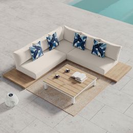 Loungegarnitur Jolly Creme Outdoorstoff/Holz