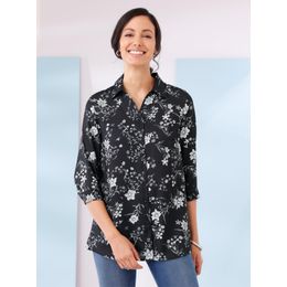 WITT Damen Longbluse mit Bl&uuml;mchen-Print, schwarz-bedruckt, Gr&ouml;&szlig;e 50