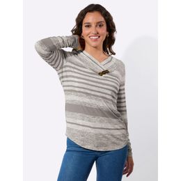 WITT Damen V-Shirt mit platziertem Druckmuster, taupe-ecru-bedruckt, Gr&ouml;&szlig;e 36