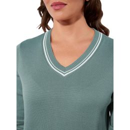 WITT Damen Baumwollpullover mit Kontraststreifen, jade, Gr&ouml;&szlig;e 54